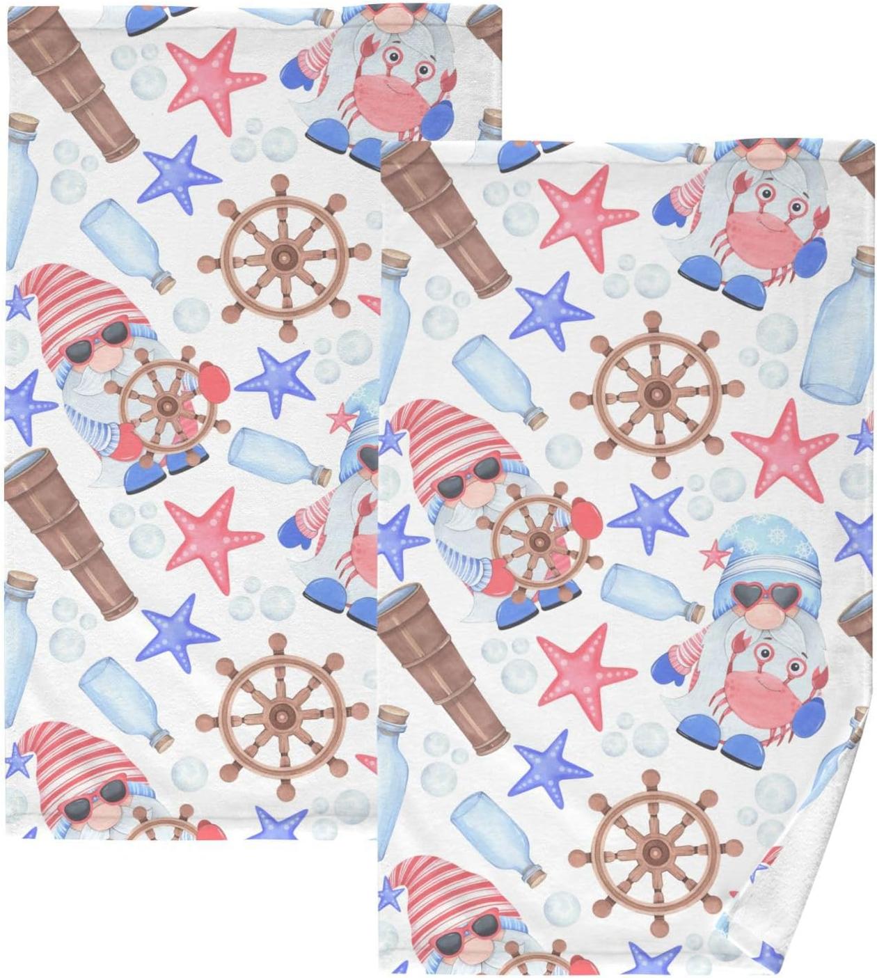 Coolnut Sailor Dwarf Patterned Hand Towels 2 PCS, Cotton Bath Towel for Drying Face Hands Body ...