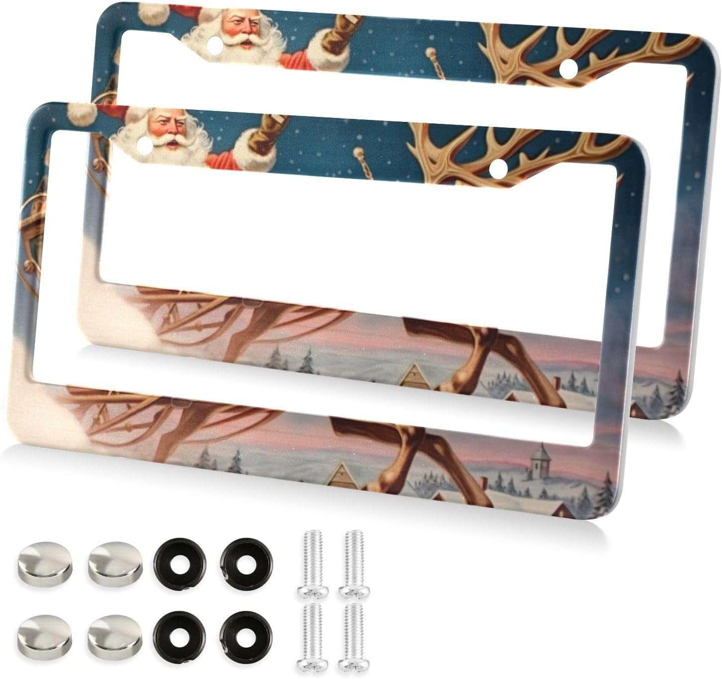 Coolnut Santa Claus License Plate Frames 2 Pack Aluminum License Plate ...