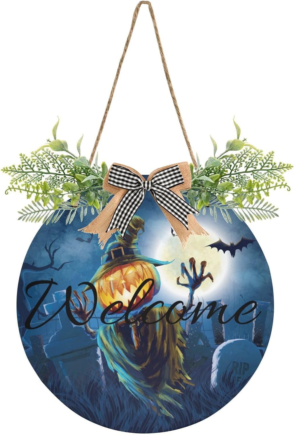 Coolnut Scarecrow Pumpkin Cemetery Welcome Sign Front Door Round Wall ...
