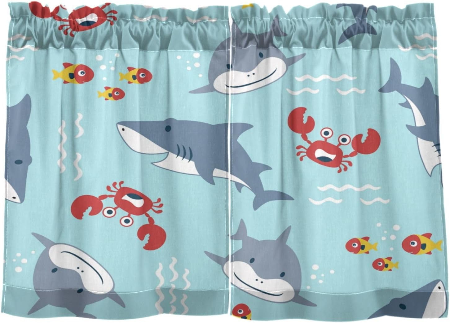 Coolnut Sea Creature Sharks Kitchen Curtains, Window Treatments, Short ...