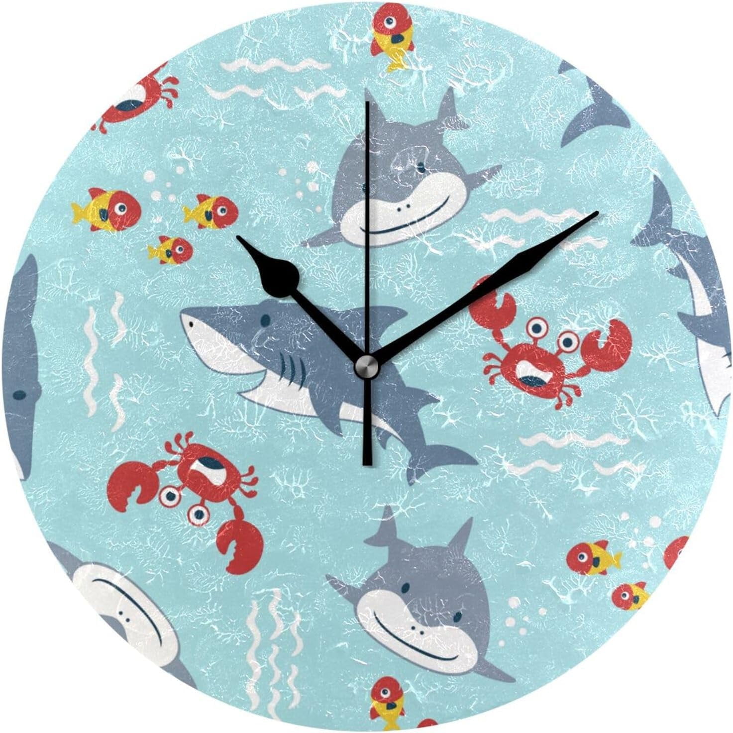 Coolnut Sea Creature Sharks Round Wall Clock, 9.84 inch Silent Wall ...