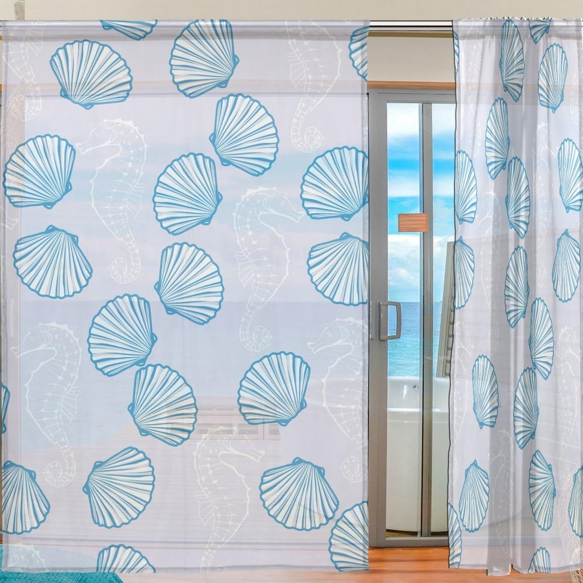 Coolnut Sea Creatures Shells Sheer Gauze Door Curtain Window Curtain ...