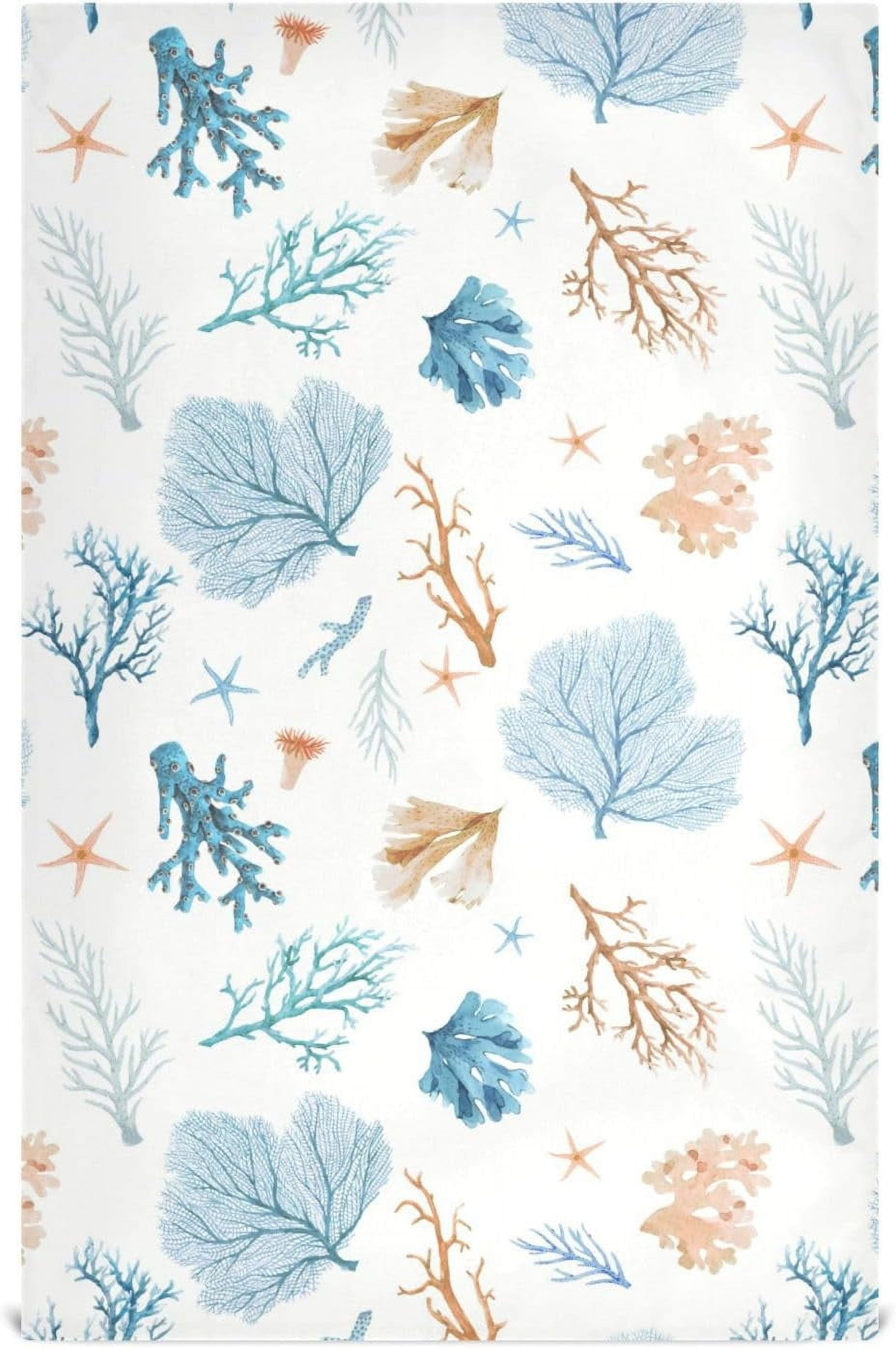 Coolnut Sea Life Corals Kitchen Dish Towel Set of 4, Soft Absorbent ...