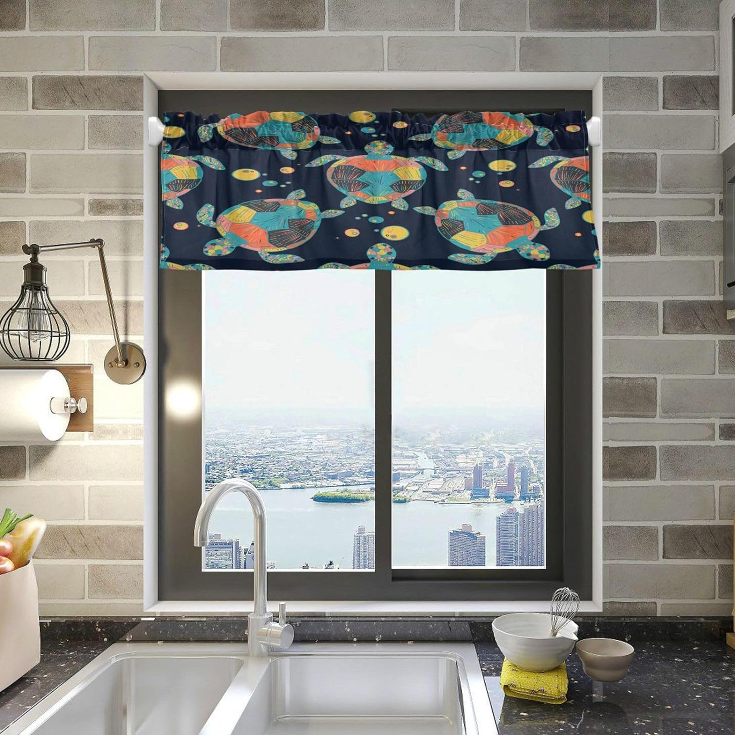 Coolnut Sea Turtle Windows Valance Curtains, Double Layer Short ...