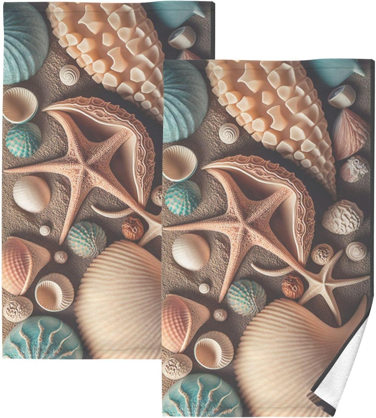 Coolnut Seashell Pattern Hand Towels 2 Pieces, Cotton Bath Towel for ...
