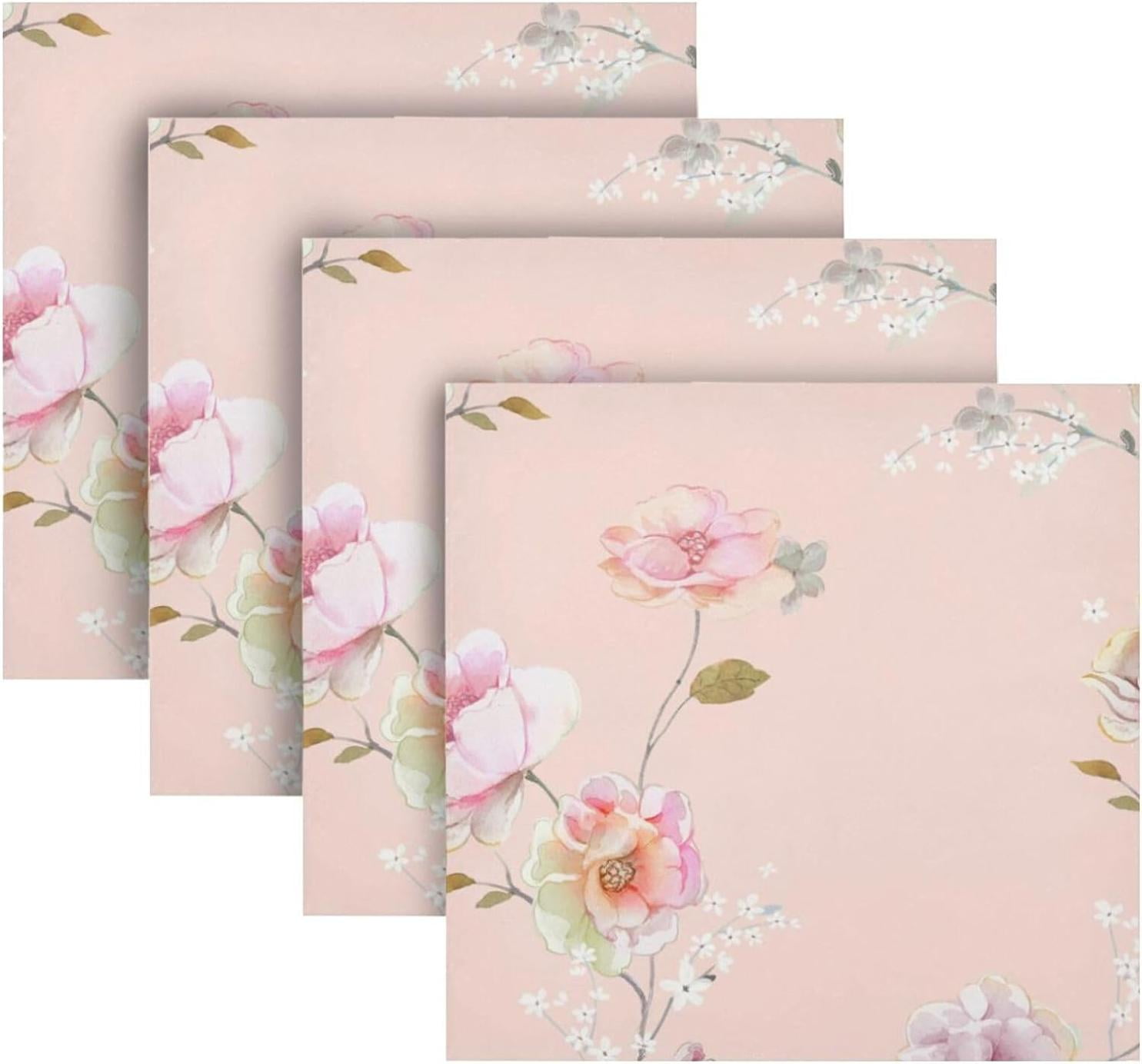Coolnut Set of 4 Beautiful Floral Pink Napkins Cloth Napkins 20"x20 ...