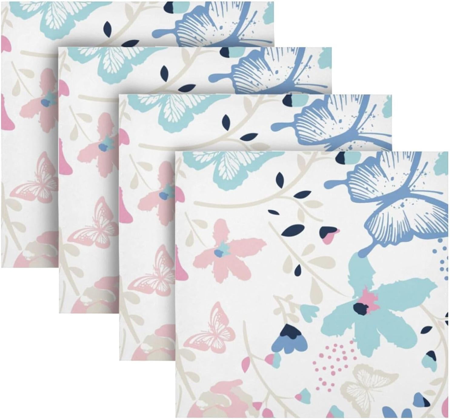 Coolnut Set of 4 Cute Flower Butterfly Napkins Cloth Napkins 20"x20 ...