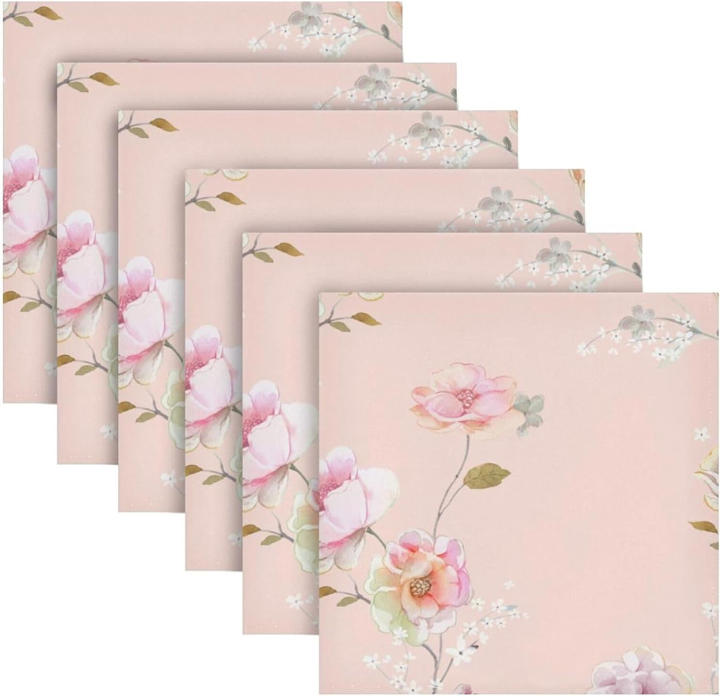 Coolnut Set of 6 Beautiful Floral Pink Napkins Cloth Napkins 20"x20 ...