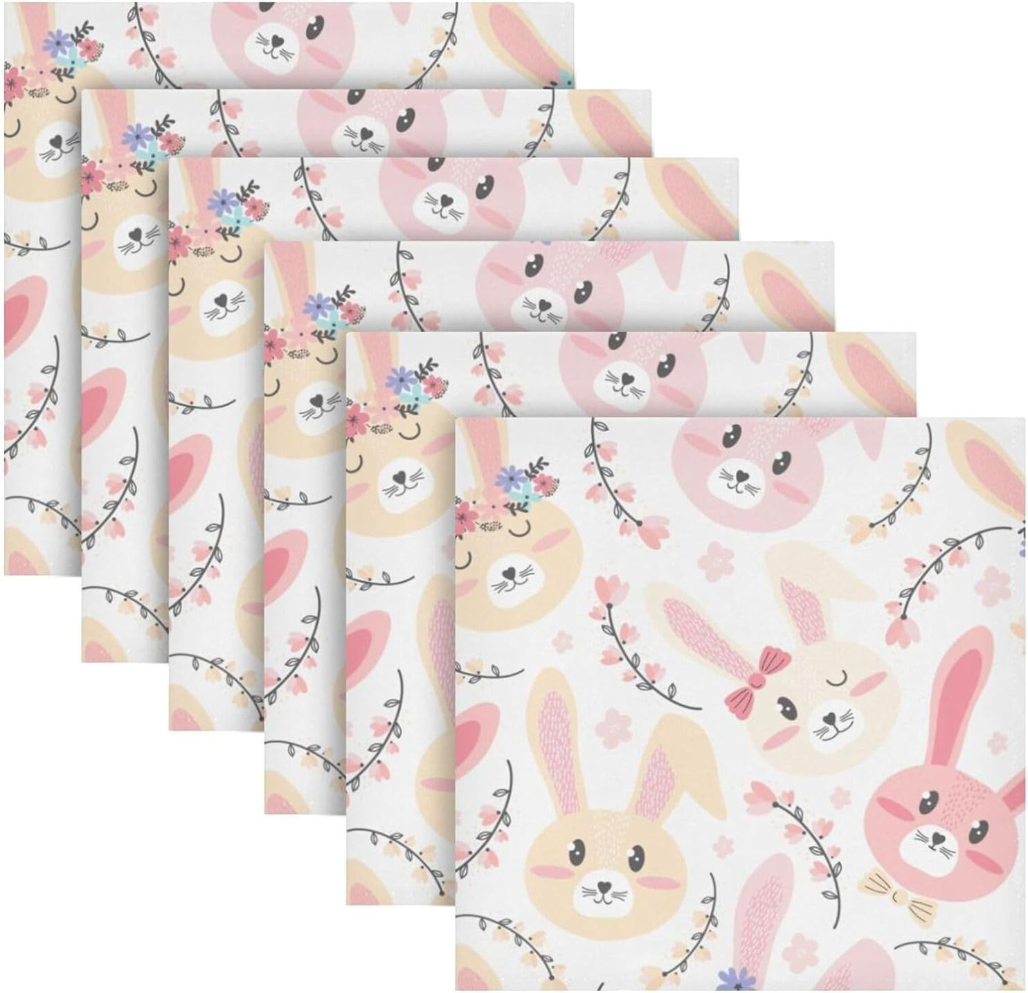 Coolnut Set of 6 Cute Bunnies with Flowers Napkins Cloth Napkins 20"x20 ...