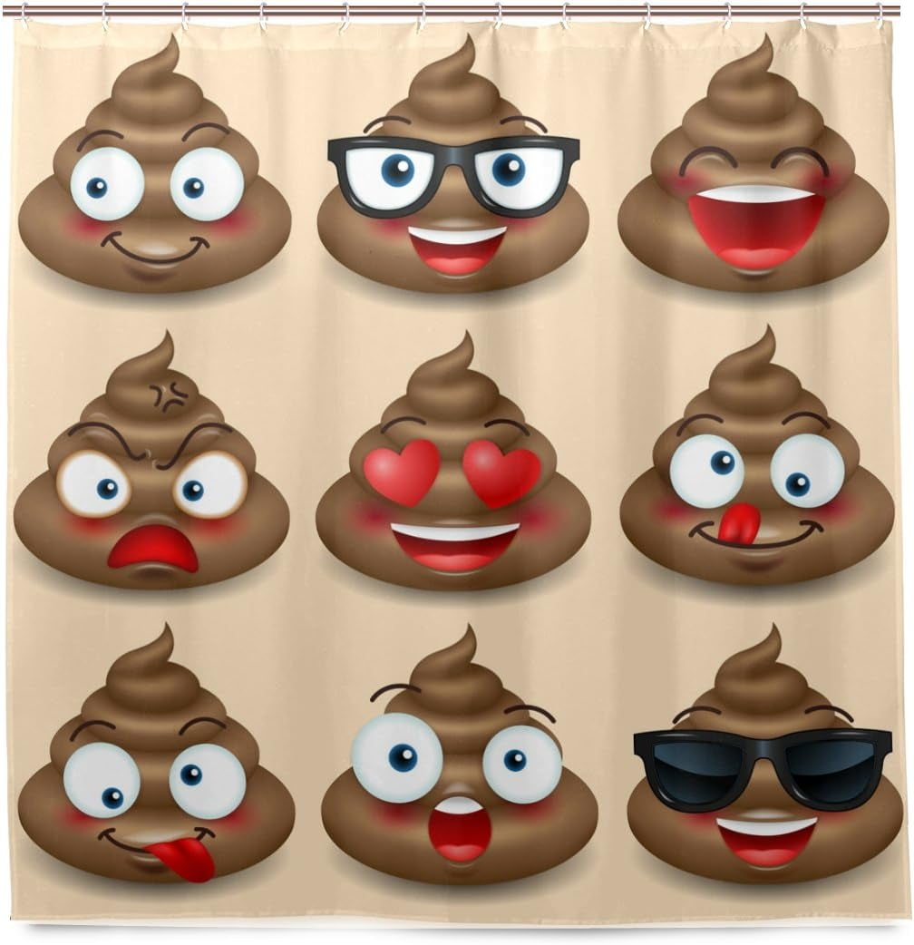 Coolnut Set of Cute Poop Bath Shower Curtain Liners 72x72in 100% ...
