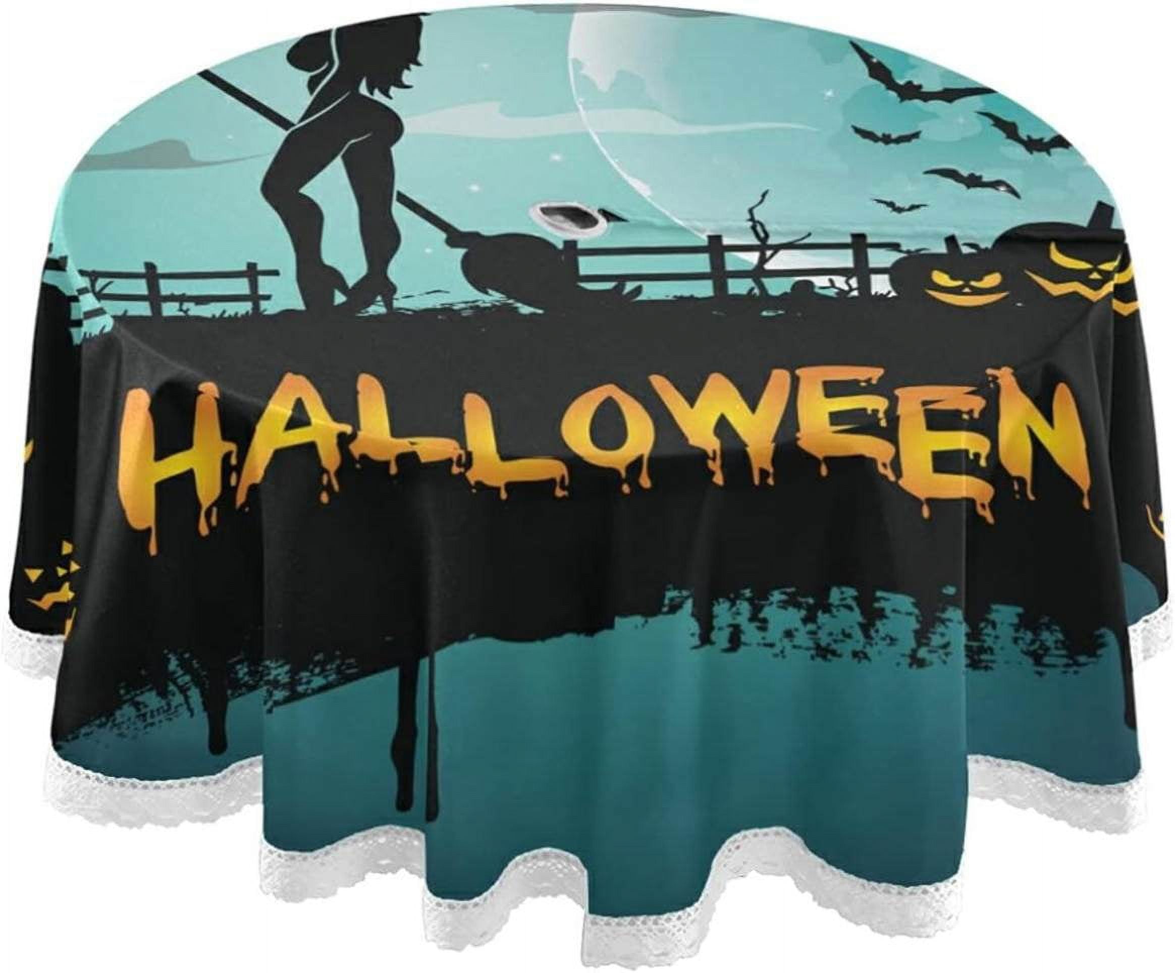 Coolnut Sexy Witch and Pumpkins Round Tablecloth 60", Waterproof Table ...