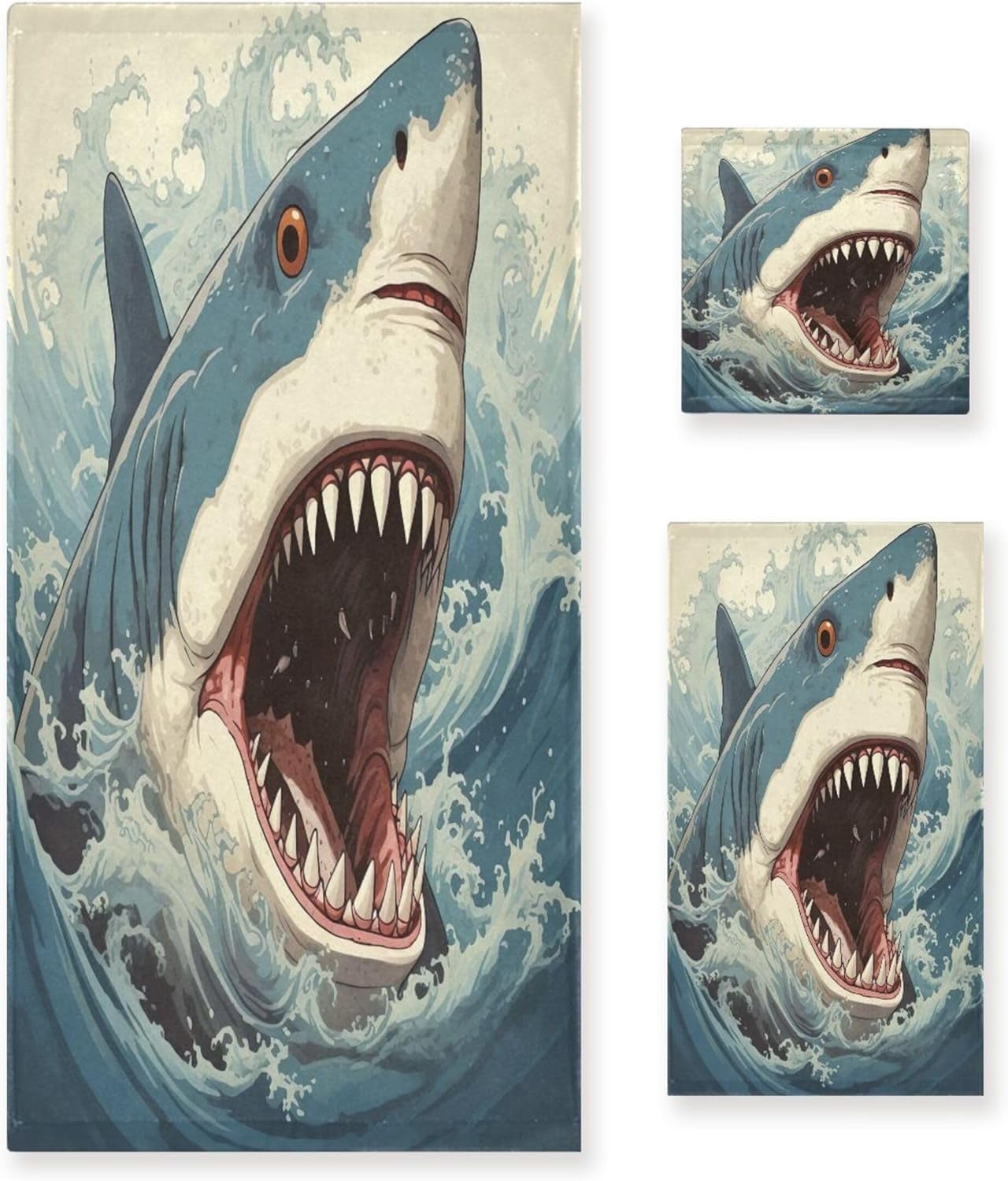Coolnut Shark Bathroom Towel Set of 3 with Hand Towel, Wash Cloths ...