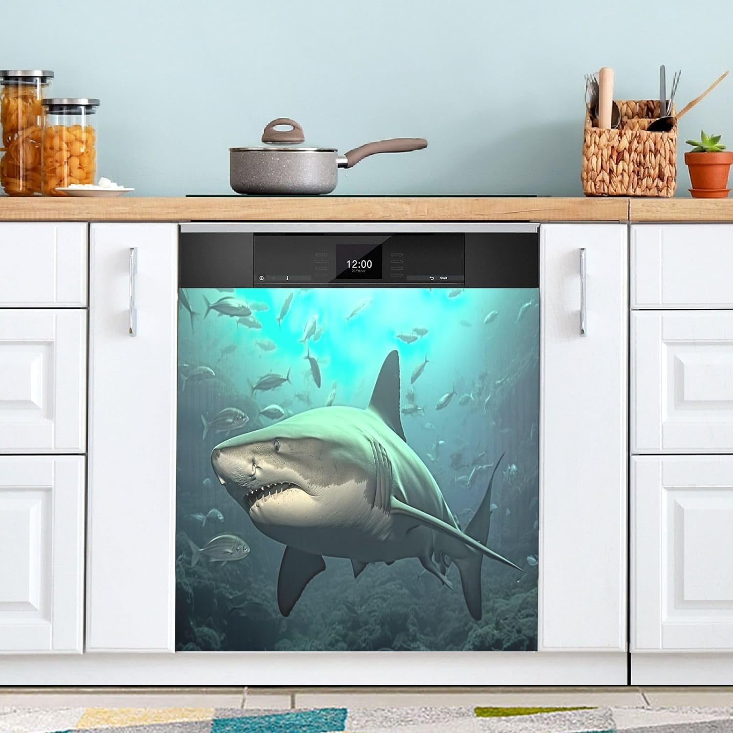 Coolnut Sharks Dishwasher Magnet Cover, Kitchen Dish Washer Door Panel ...