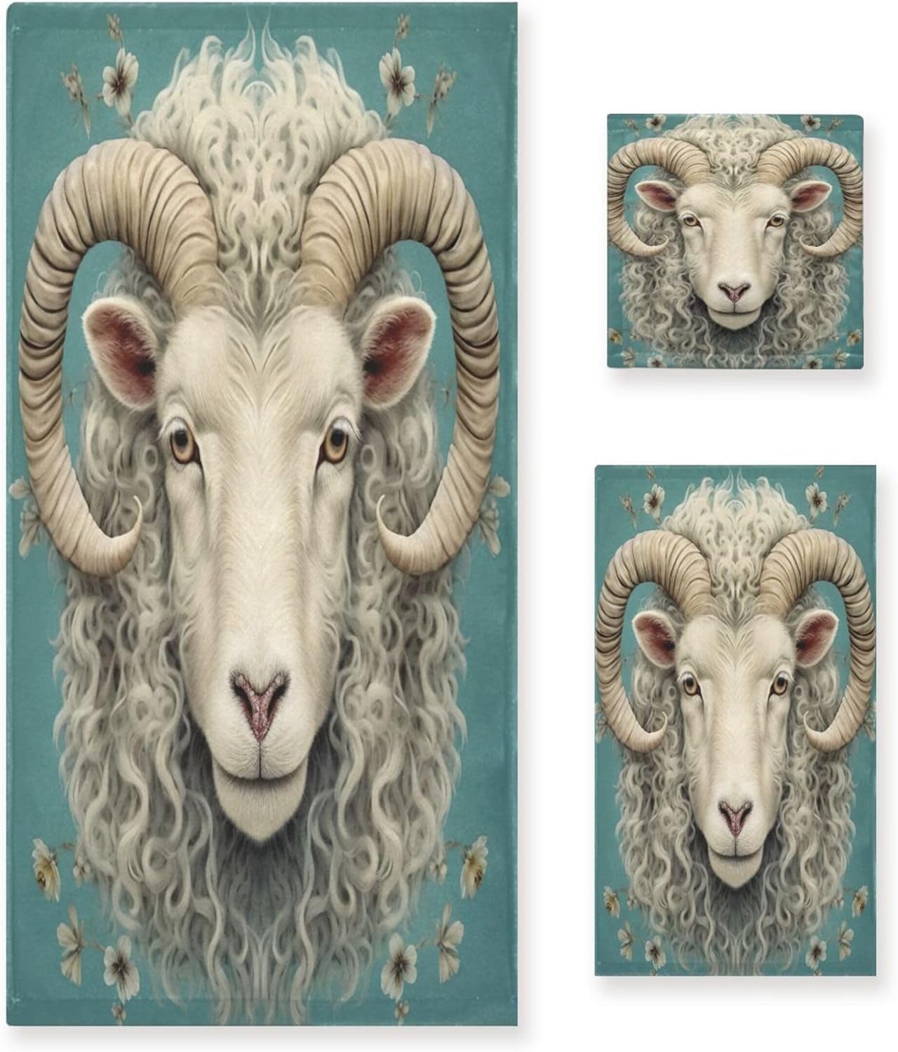 Coolnut Sheep Bathroom Towel Set of 3 with Hand Towel, Wash Cloths ...