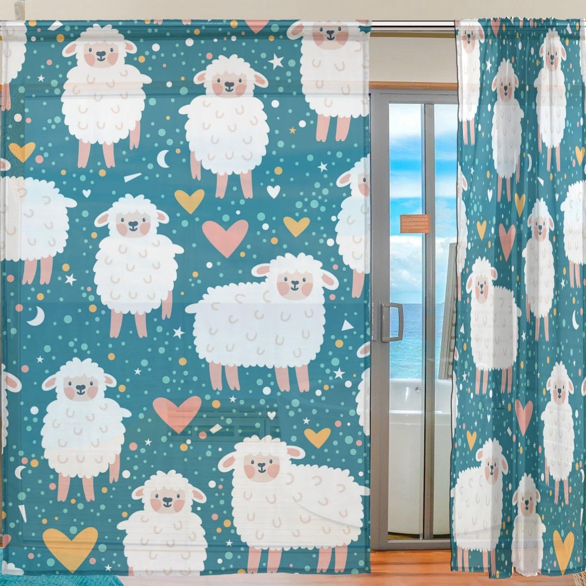 Coolnut Sheep Hearts Sheer Gauze Door Curtain Window Curtain Drapes for ...