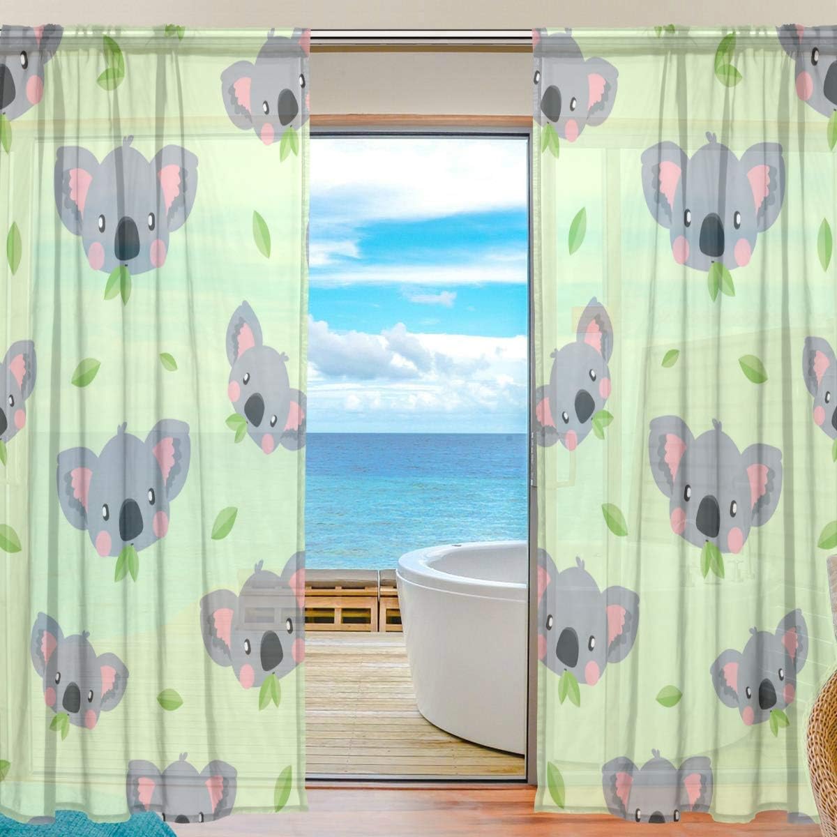 Coolnut Sheer Curtains, 2 PCS Colorful Koala Face Gauze Door and Window ...