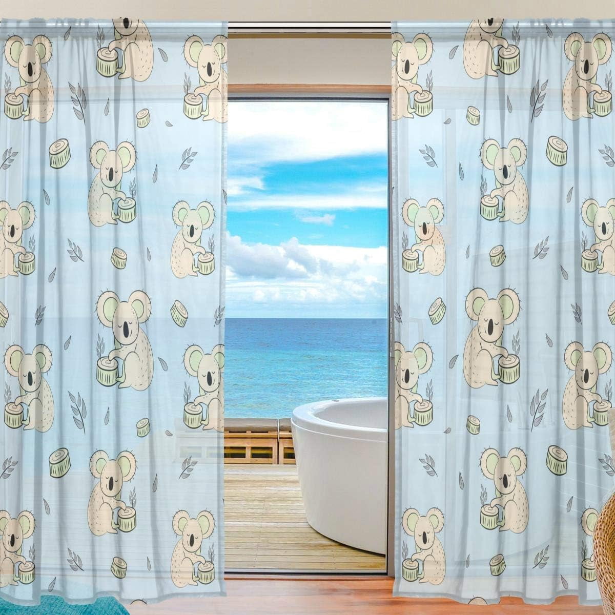 Coolnut Sheer Curtains, 2 PCS Cute Bear Koala and Stumps Gauze Door and ...