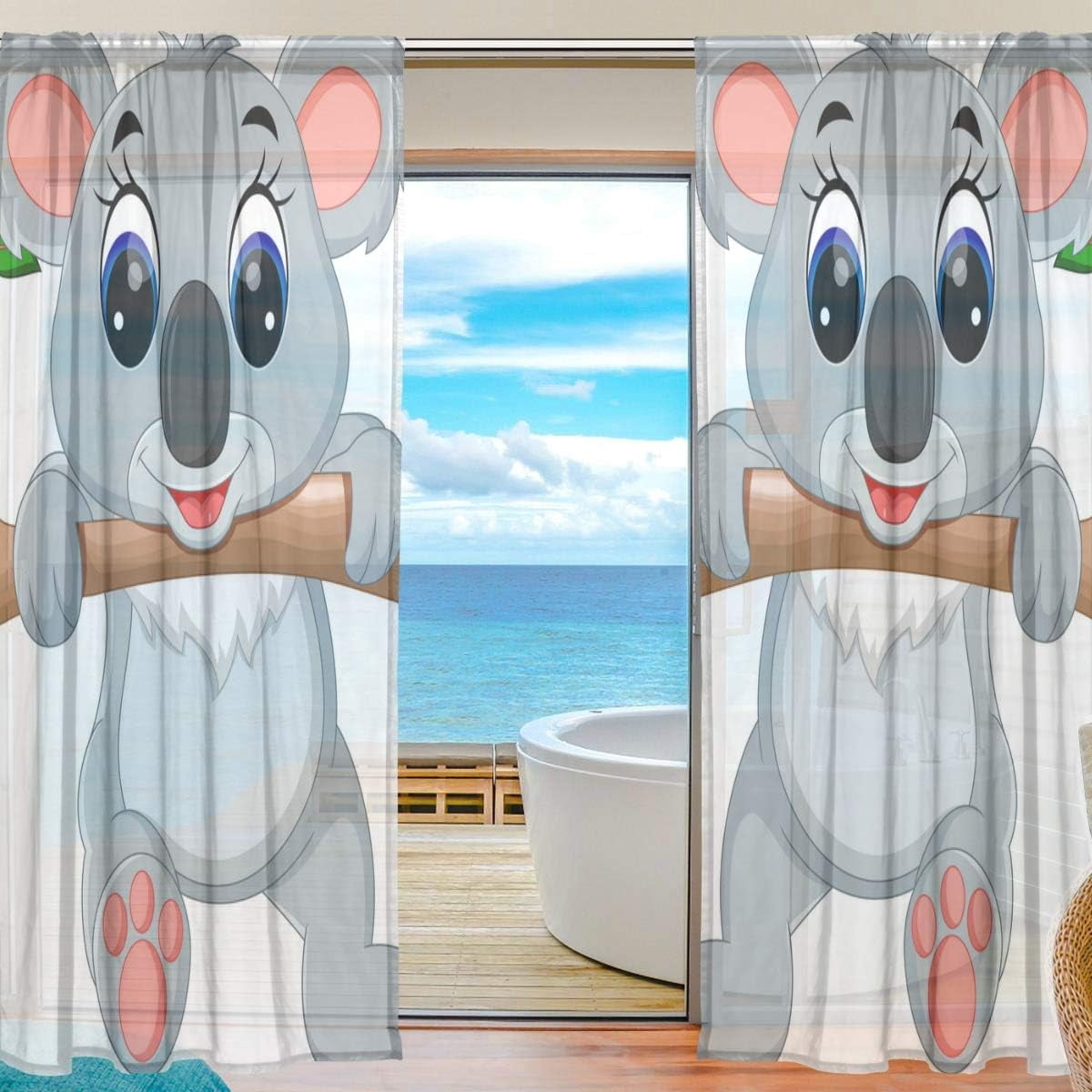 Coolnut Sheer Curtains, 2 PCS Cute Koala Cartoon Gauze Door and Window ...