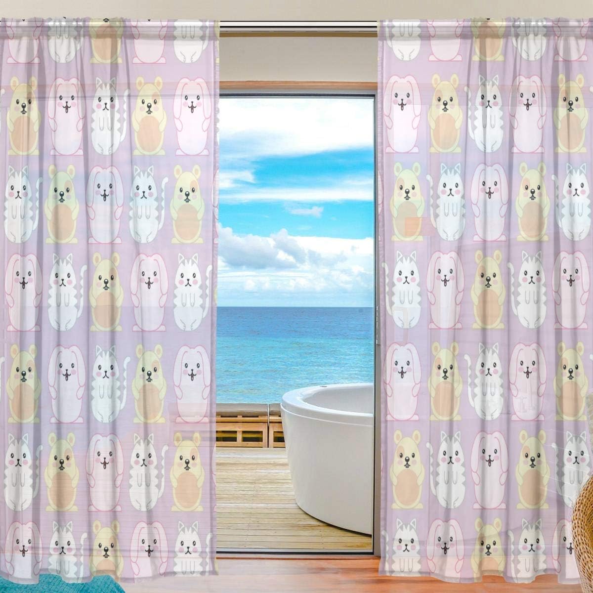 Coolnut Sheer Curtains, 2 PCS Kawaii Dogs Cats Gauze Door and Window ...