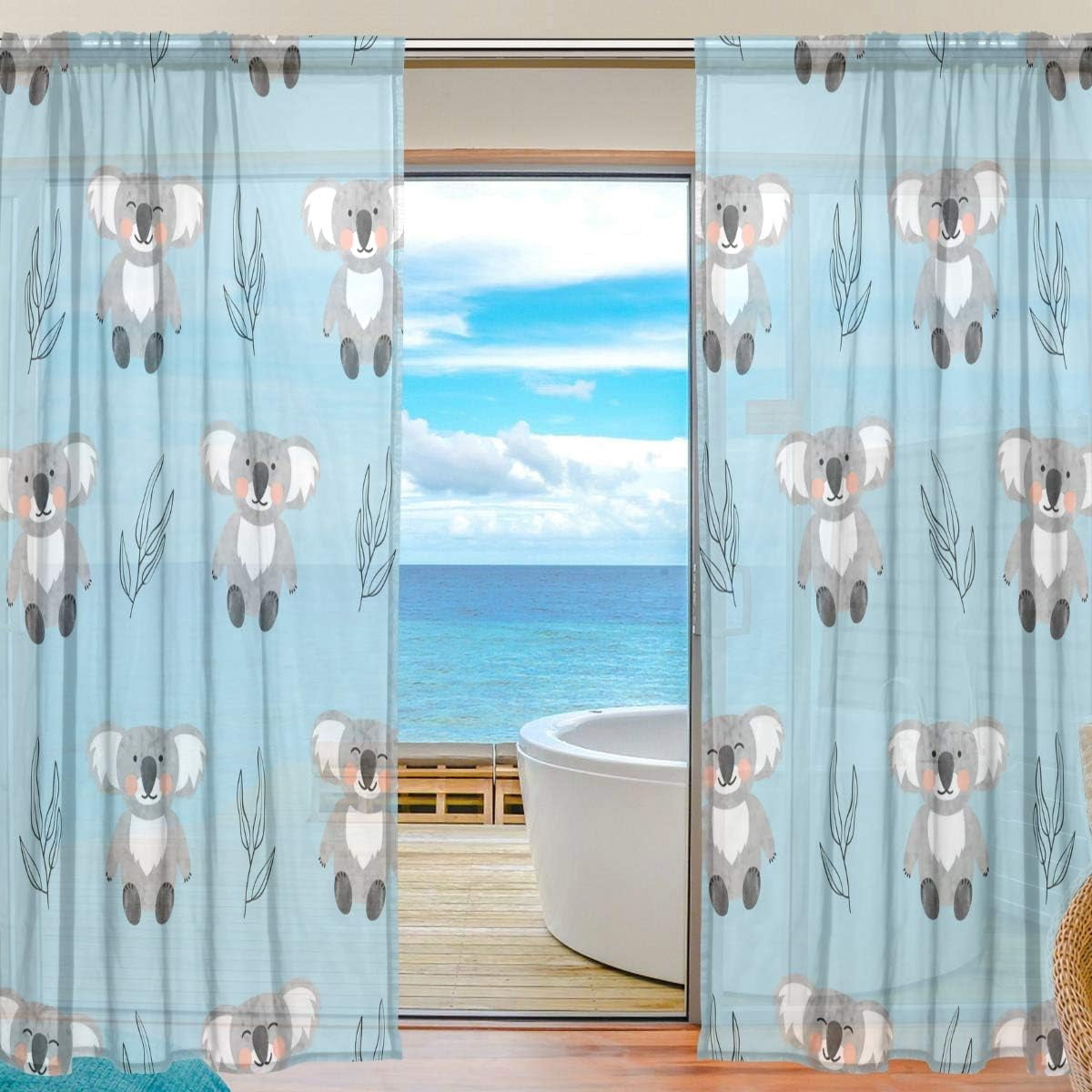 Coolnut Sheer Curtains, 2 PCS Koala Bears On Blue Gauze Door and Window ...