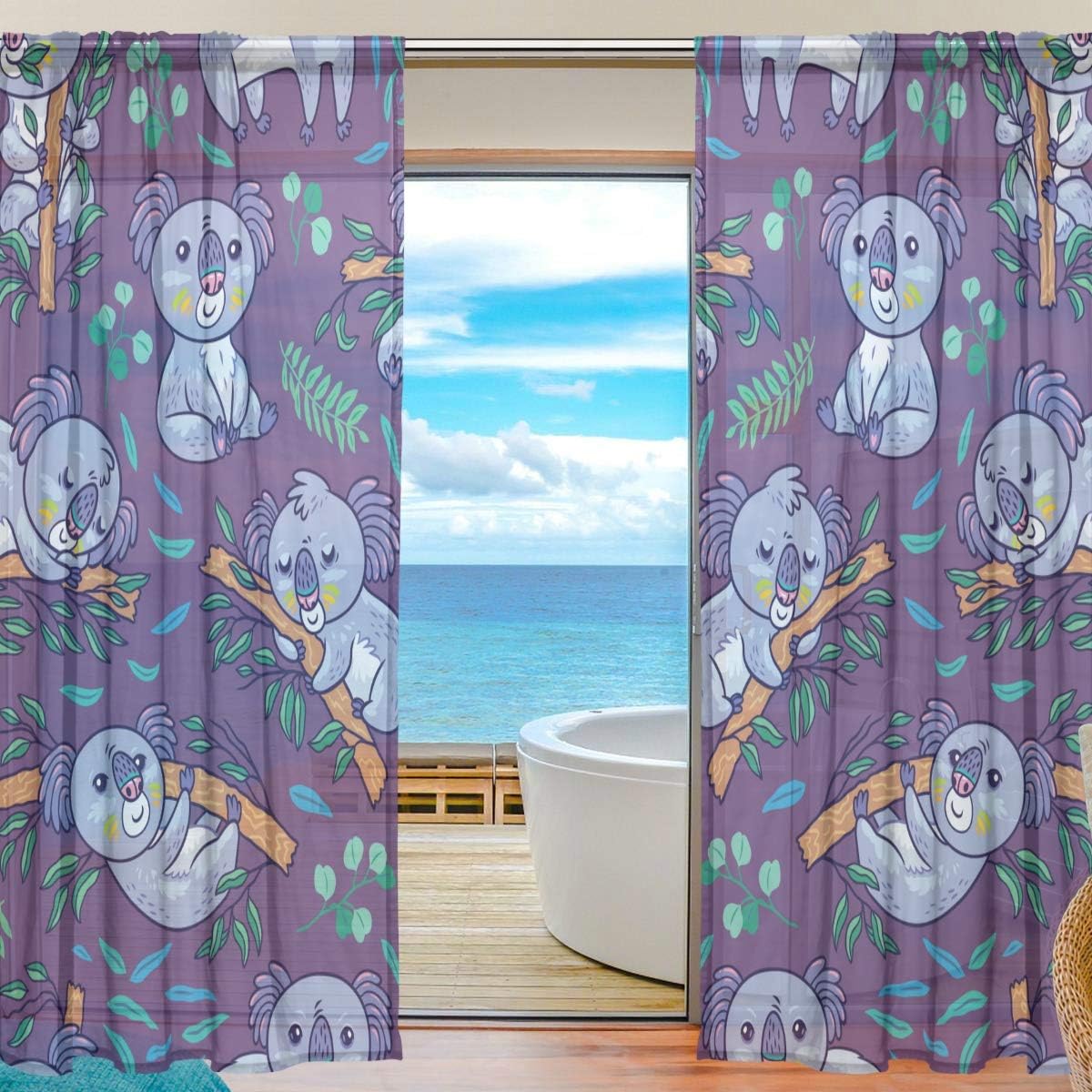 Coolnut Sheer Curtains, 2 PCS Koalas in The Eucalyptus Forest Gauze ...