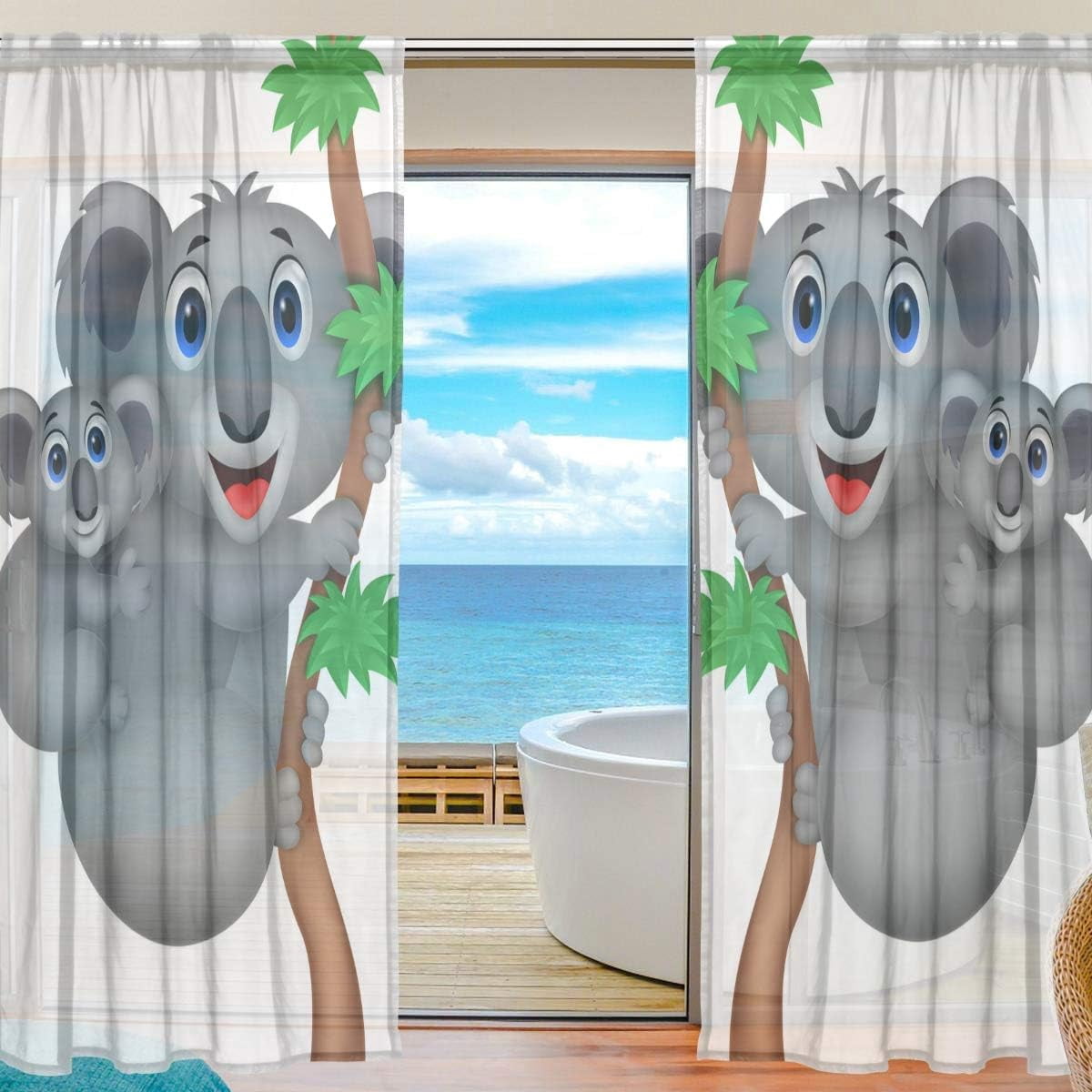Coolnut Sheer Curtains, 2 PCS Mother and Baby Koala Gauze Door and ...