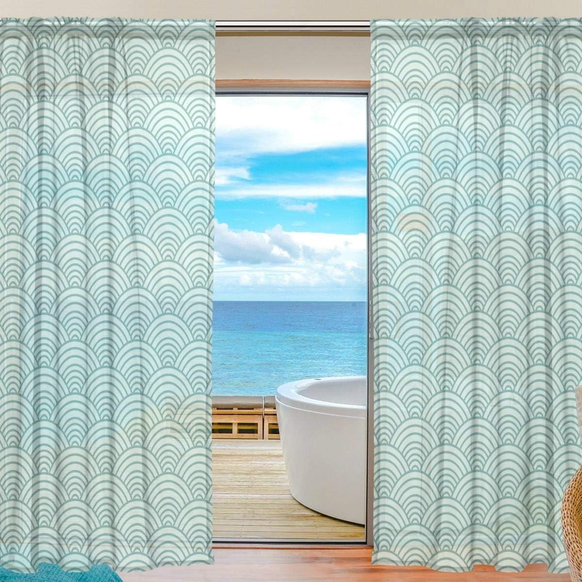 Coolnut Sheer Curtains Abstract Wavy Pattern Gauze Door and Window ...