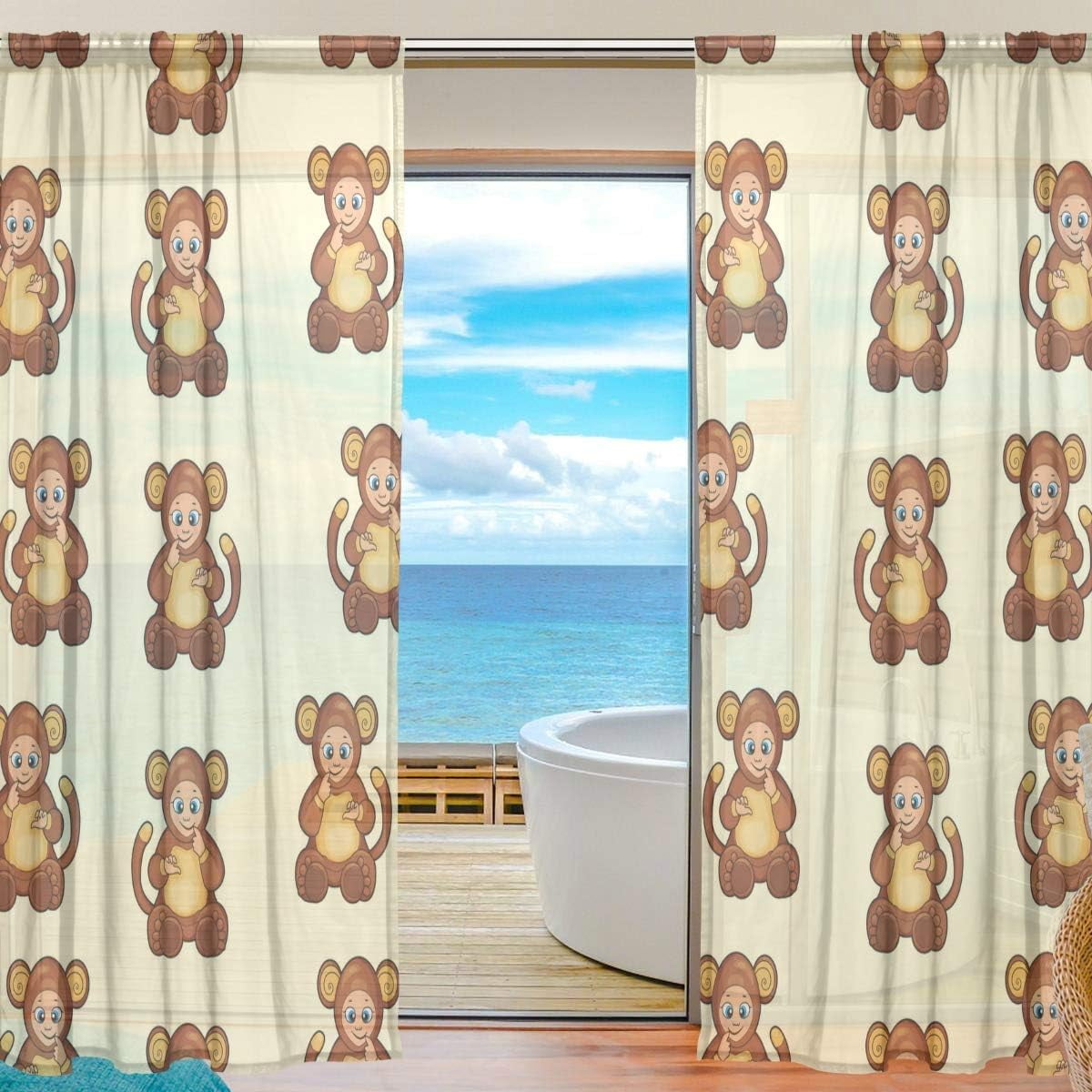Coolnut Sheer Curtains Baby Dressed Like Monkey Gauze Door and Window Voile Curtain Panels for ...