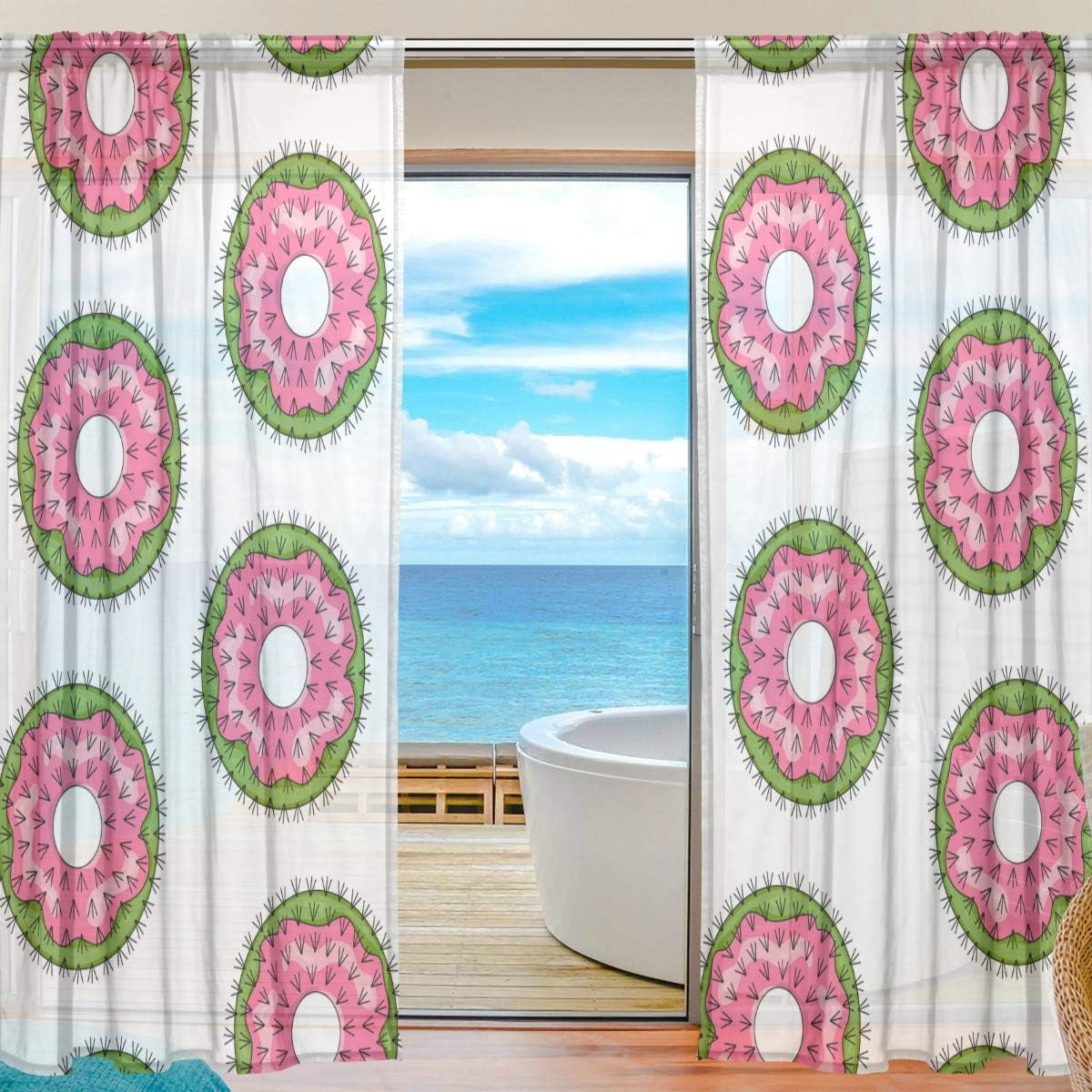 Coolnut Sheer Curtains Cactus Donut White Gauze Door and Window Voile ...