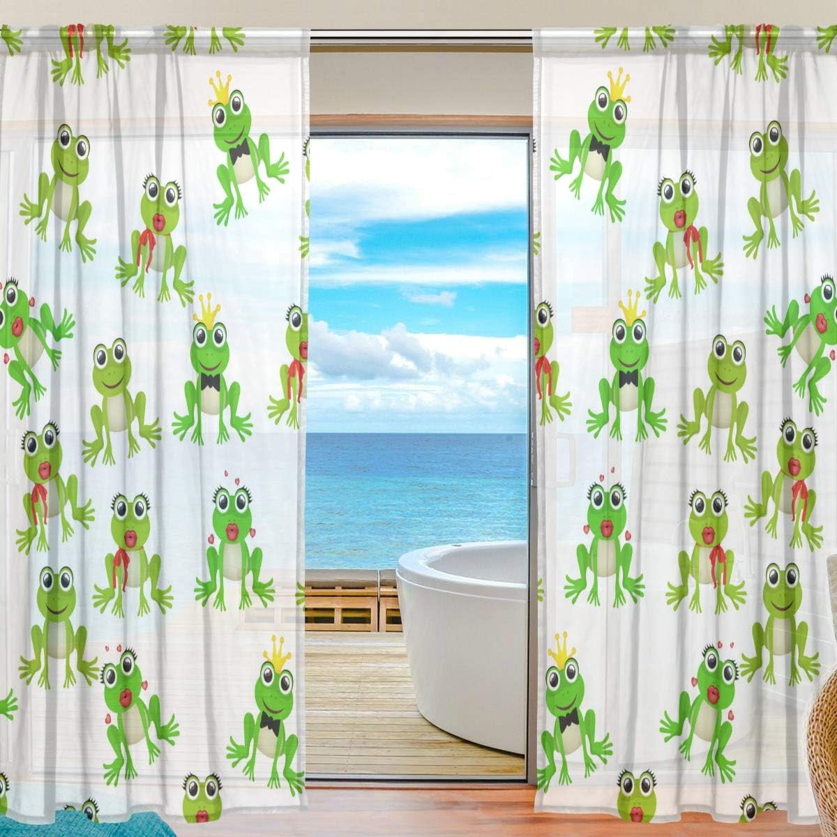 Coolnut Sheer Curtains Colorful Cute Frogs Gauze Door and Window Voile ...