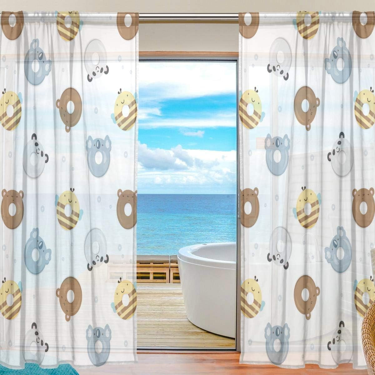 Coolnut Sheer Curtains Cute Animal Donuts Gauze Door and Window Voile ...