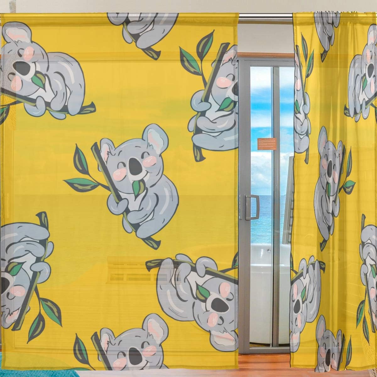 Coolnut Sheer Curtains Cute Bear Koala Holding Twig Gauze Door and ...