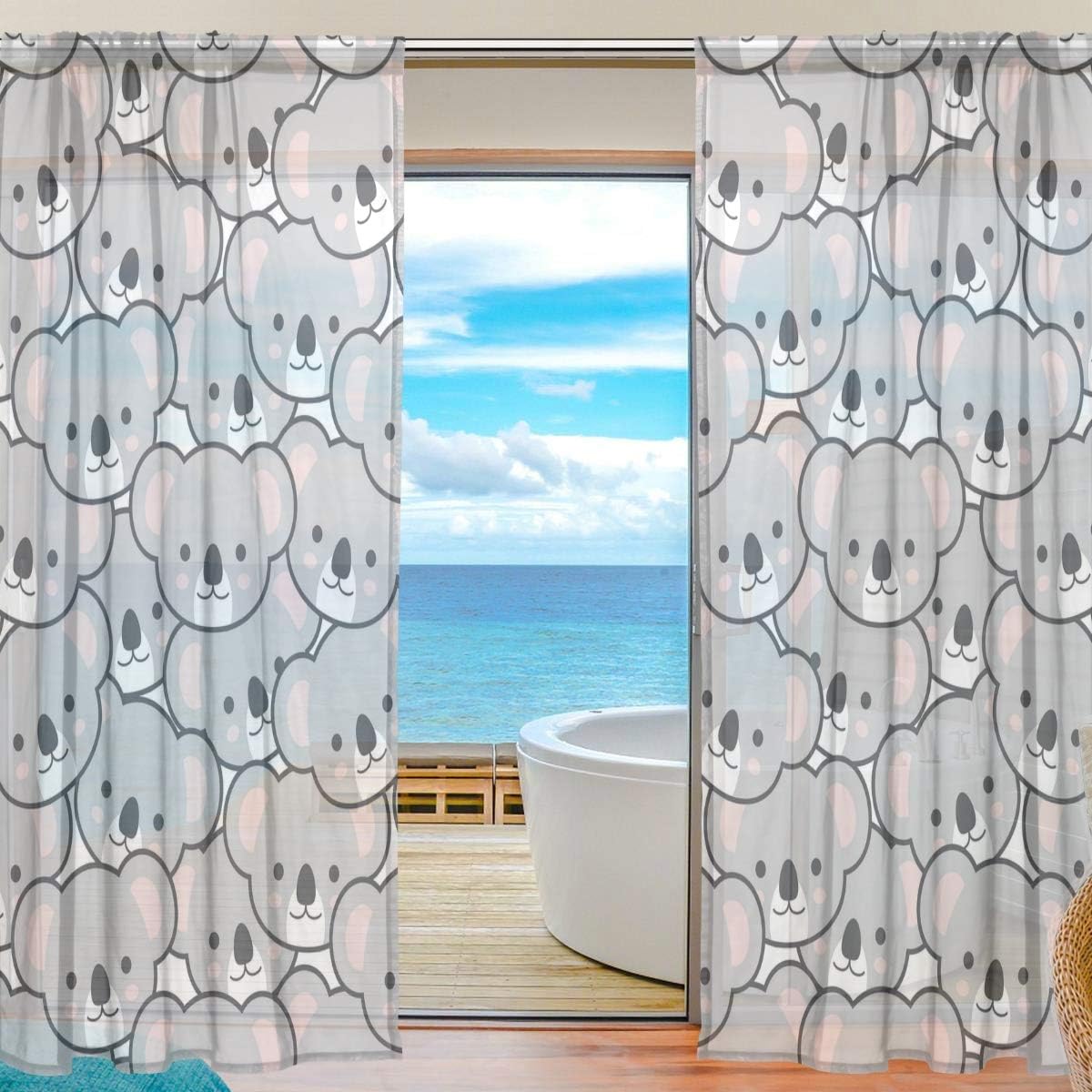 Coolnut Sheer Curtains Cute Cartoon Koala Gauze Door and Window Voile ...