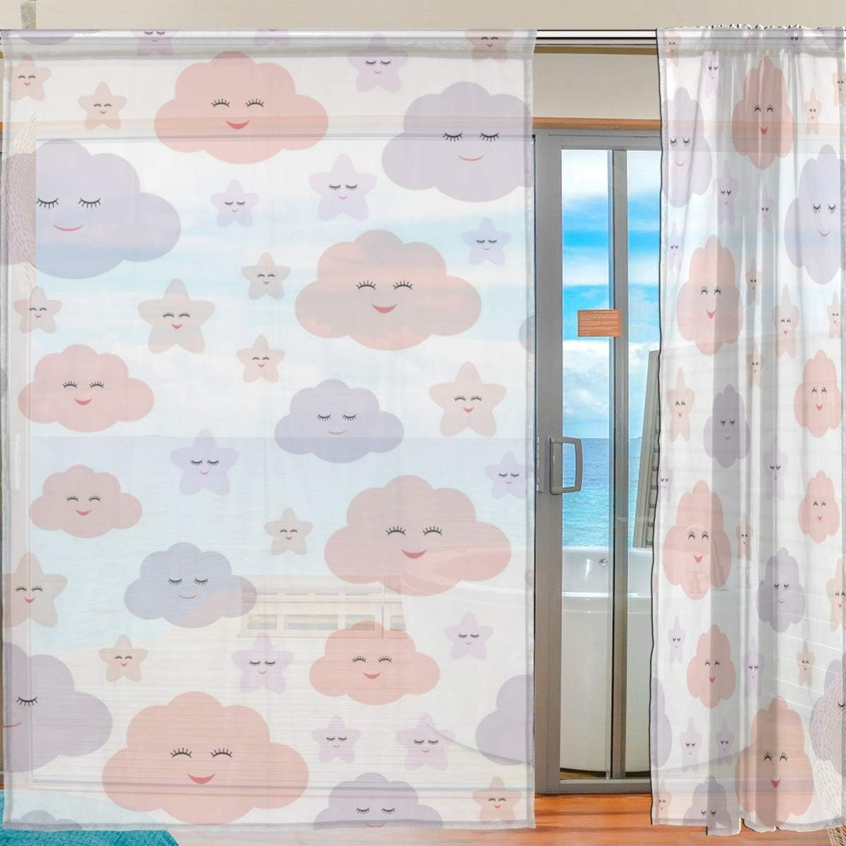 Coolnut Sheer Curtains Cute Smiling Clouds Gauze Door and Window Voile ...