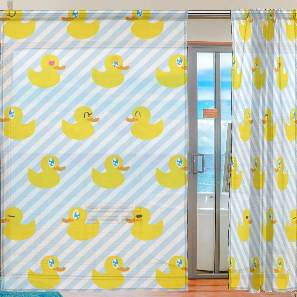 Coolnut Sheer Curtains Duck On Stripes Gauze Door and Window Voile ...