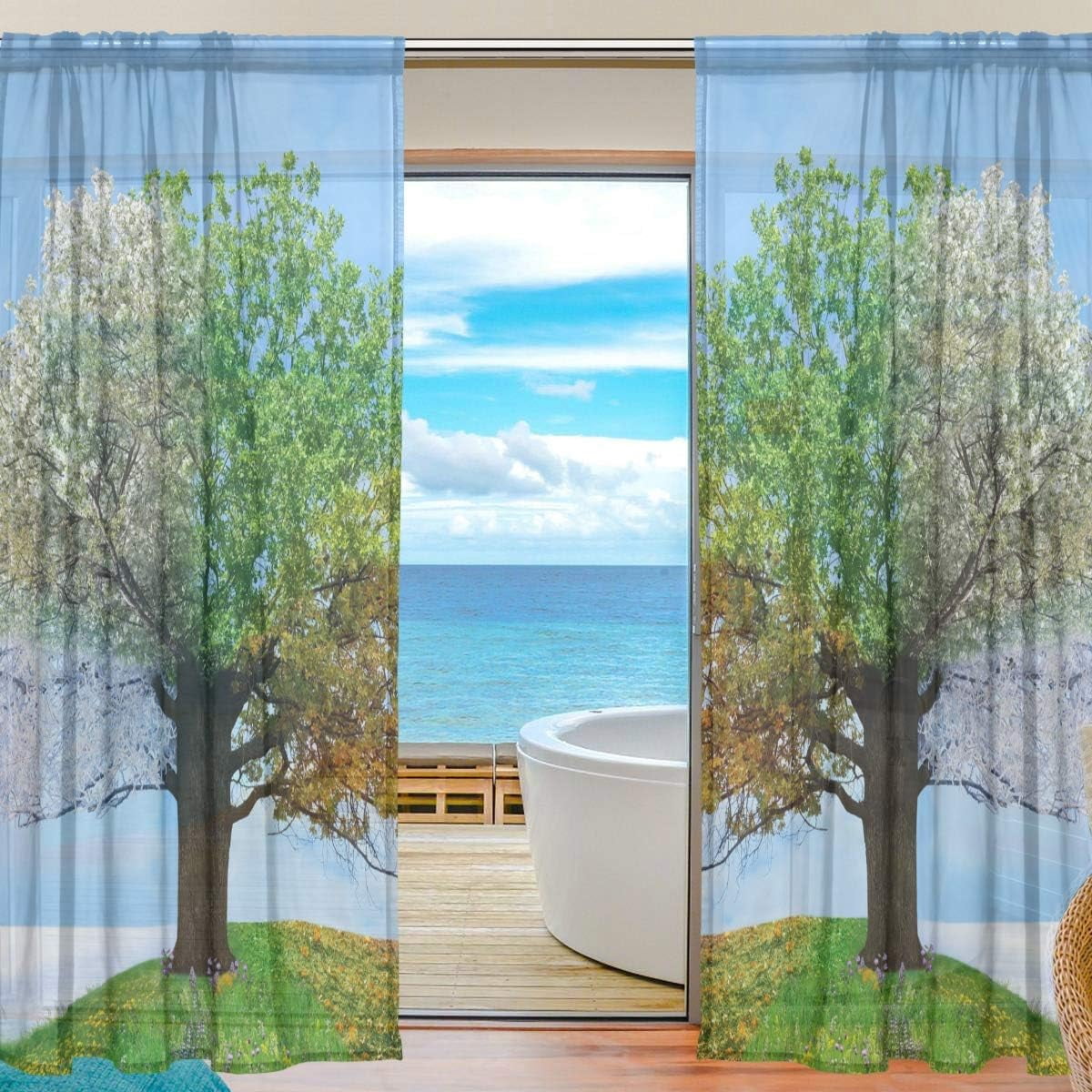 Coolnut Sheer Curtains Four Season Tree Gauze Door and Window Voile ...