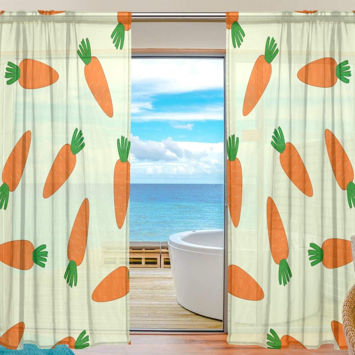 Coolnut Sheer Curtains Fresh Carrot Gauze Door and Window Voile Curtain ...