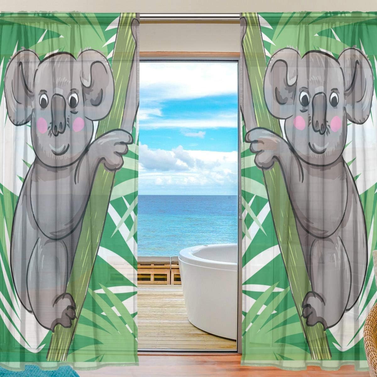 Coolnut Sheer Curtains Koala Animal and Leaves Gauze Door and Window ...