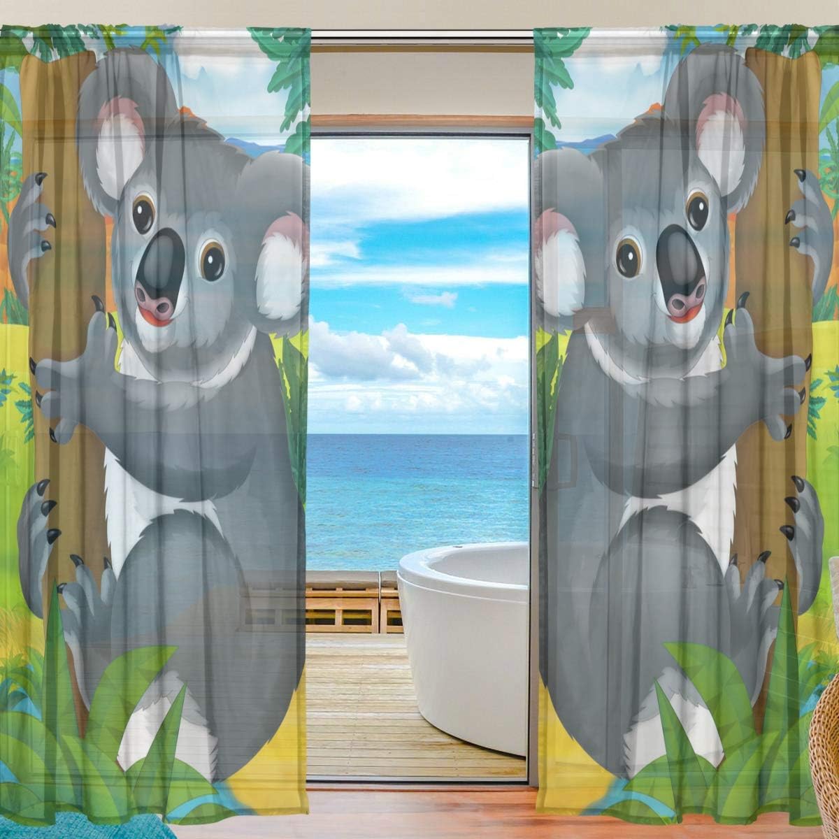 Coolnut Sheer Curtains Koala Bear On Forest Gauze Door and Window Voile ...
