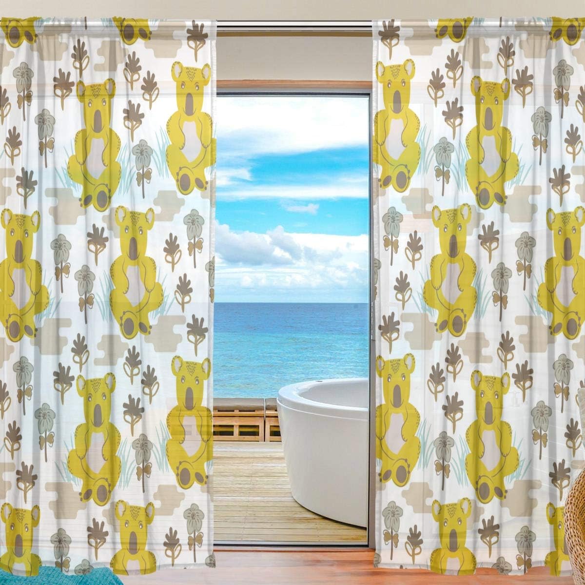 Coolnut Sheer Curtains Koala Bear Sitting On Meadow Gauze Door and ...