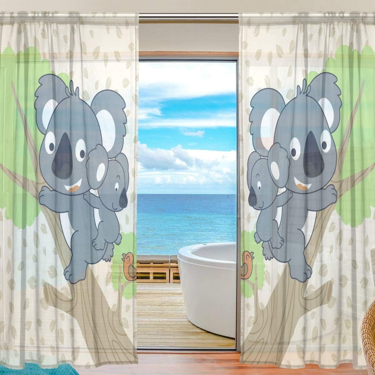 Coolnut Sheer Curtains Koala Family On Tree Gauze Door and Window Voile ...