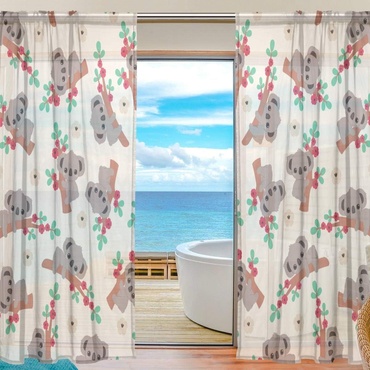 Coolnut Sheer Curtains Koala On Tree Gauze Door and Window Voile ...
