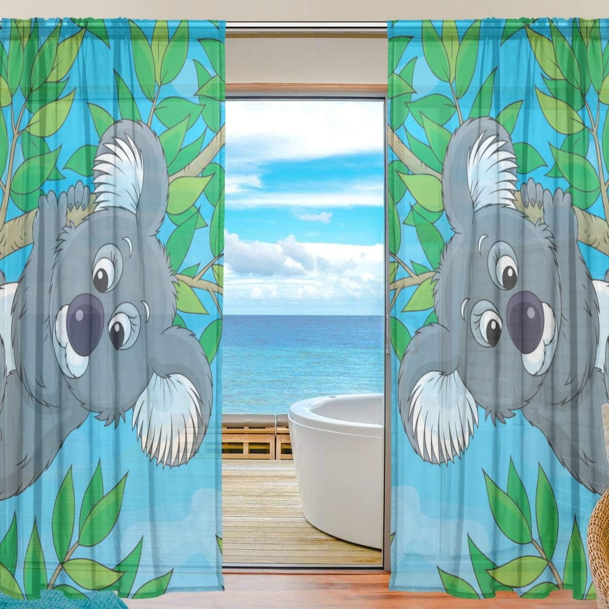 Coolnut Sheer Curtains Koala On Tree Gauze Door and Window Voile ...