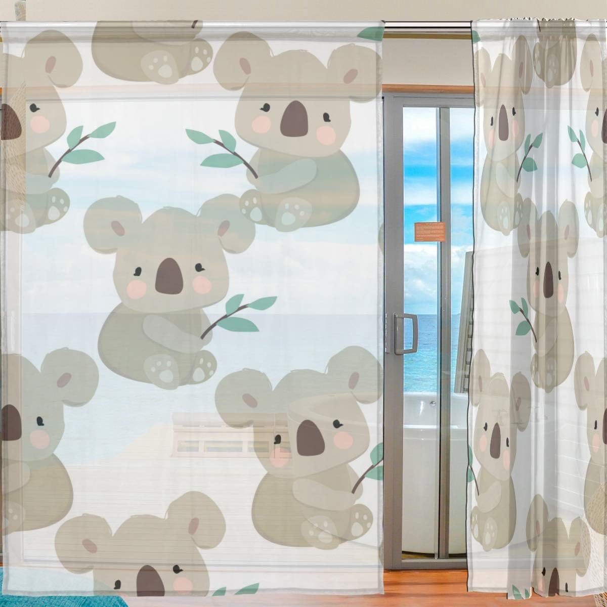 Coolnut Sheer Curtains Koala and Leaves Gauze Door and Window Voile ...
