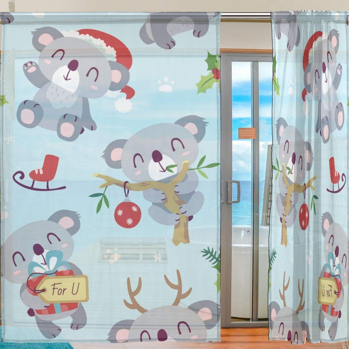 Coolnut Sheer Curtains Koala with Holiday Elements Gauze Door and ...