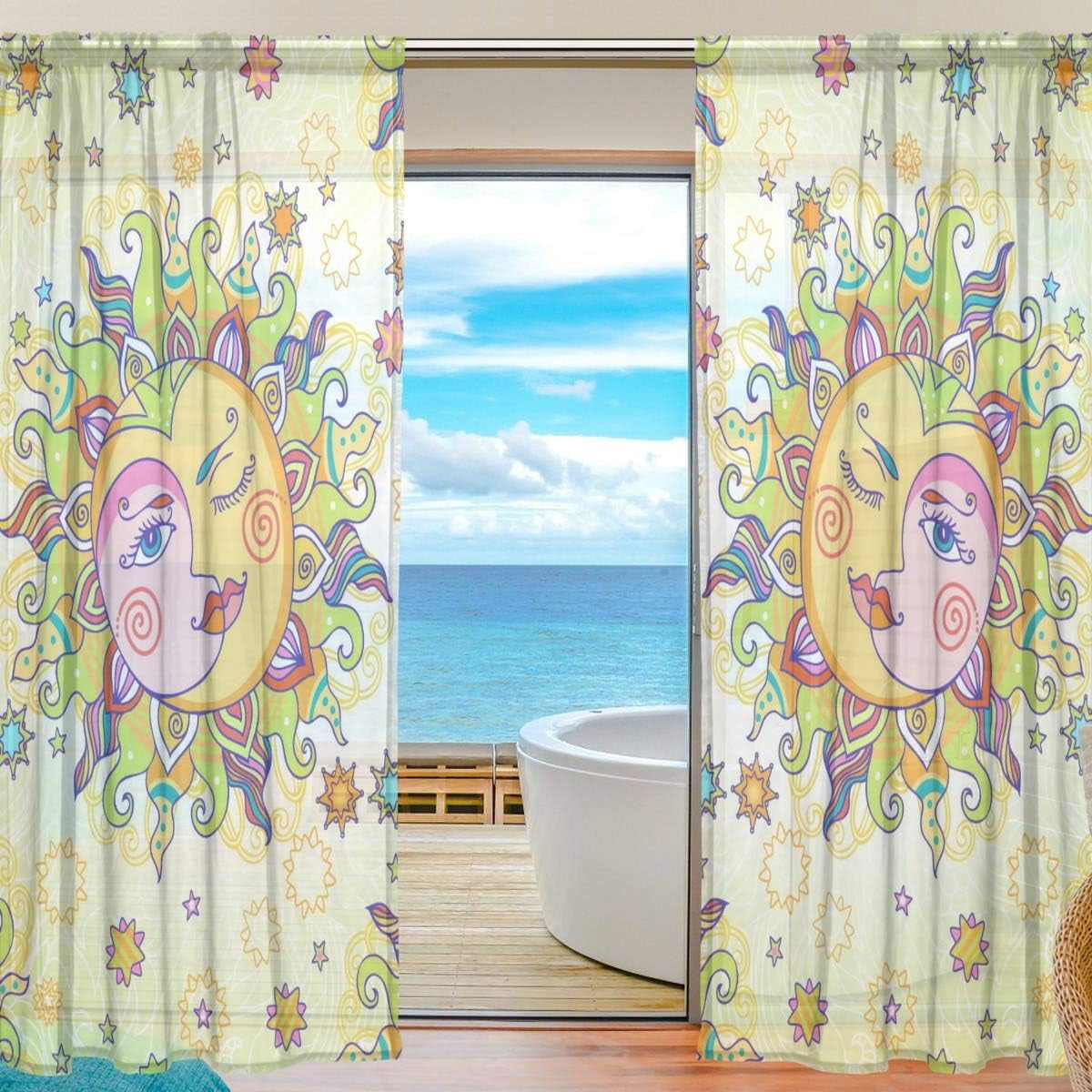 Coolnut Sheer Curtains Sun Moon and Stars Gauze Door and Window Voile ...