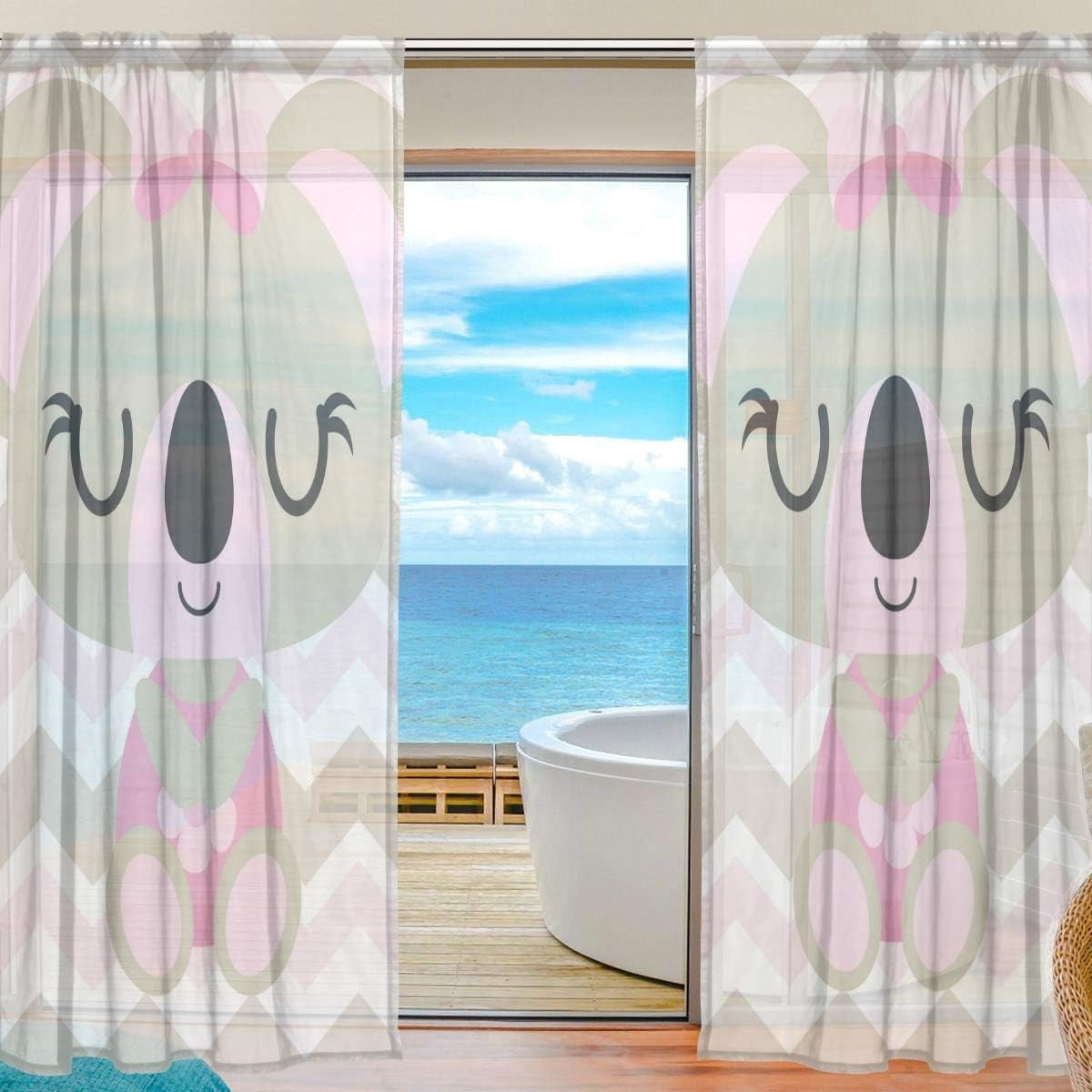 Coolnut Sheer Curtains Ute Koala Sleeps On Chevron Gauze Door and ...