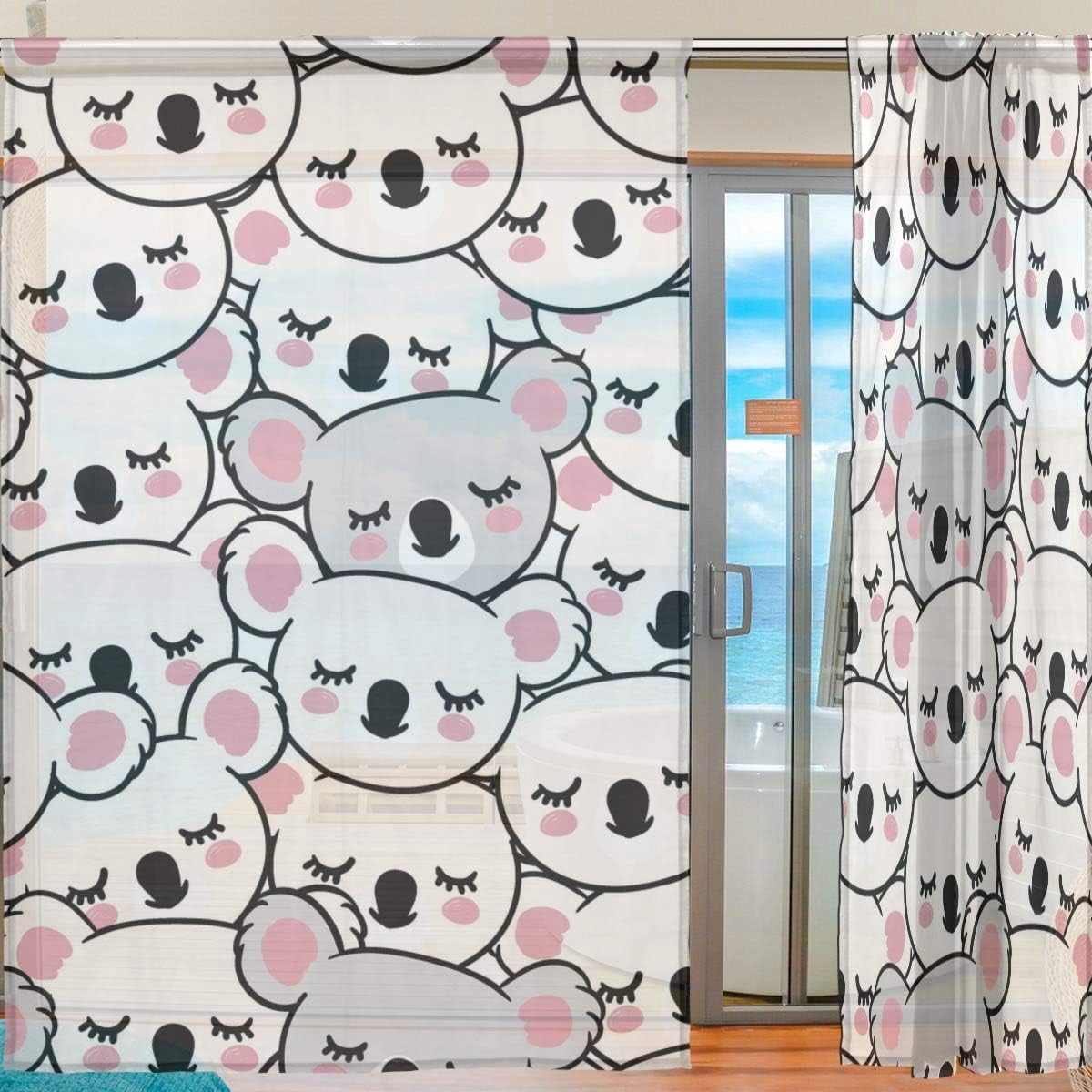 Coolnut Sheer Curtains White and Grey Koala's Faces Gauze Door and ...