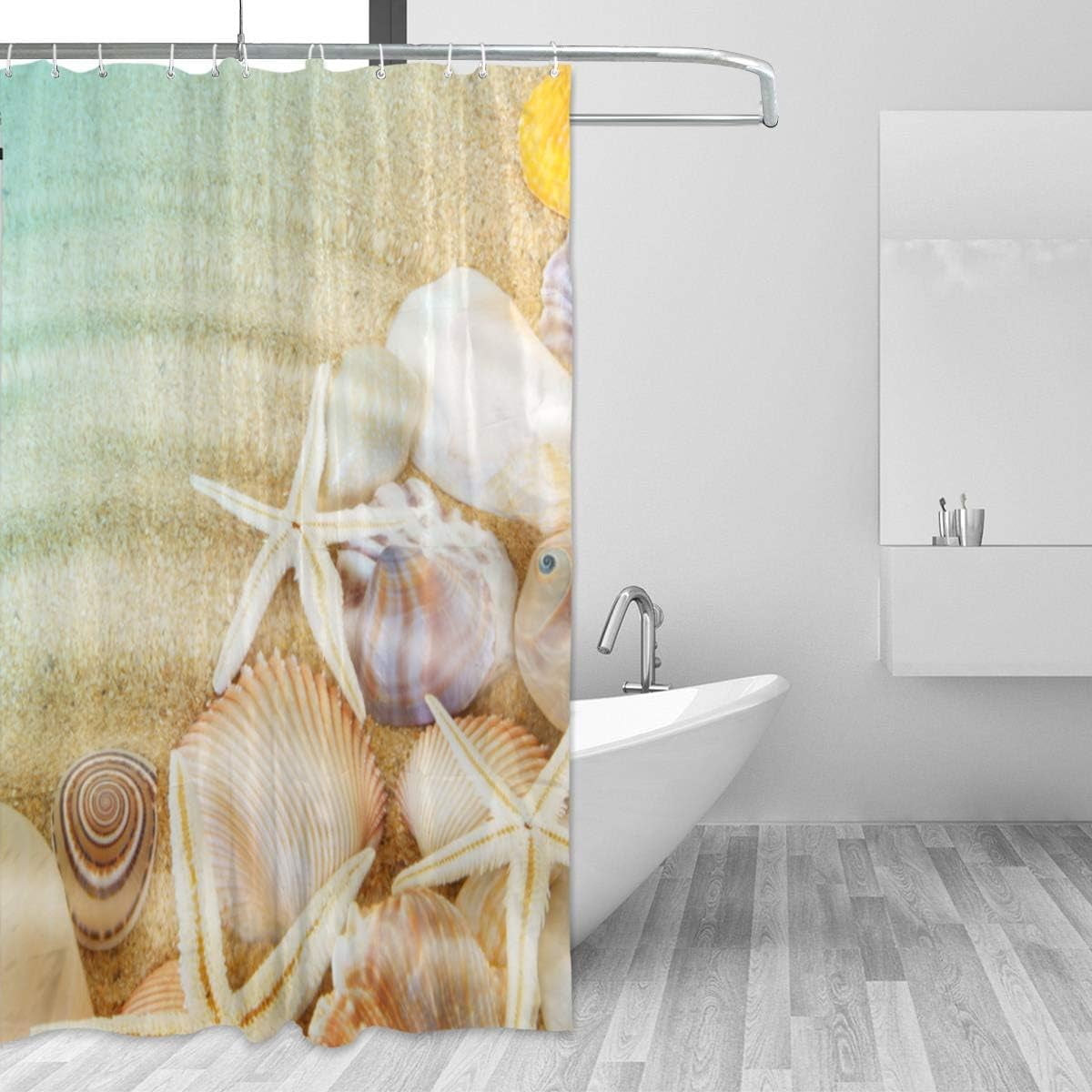 Coolnut Shells and Starfish On Beach Water Bath Shower Curtain Liners ...