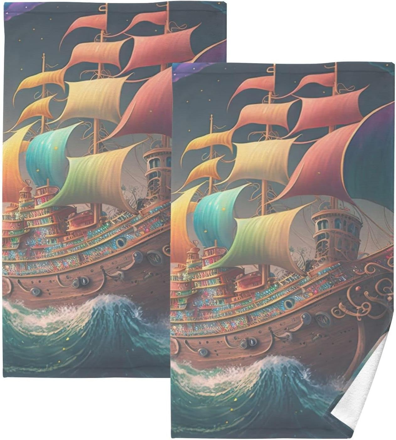 Coolnut Ship and Rainbow Hand Towels 2 Pieces, Cotton Bath Towel for ...